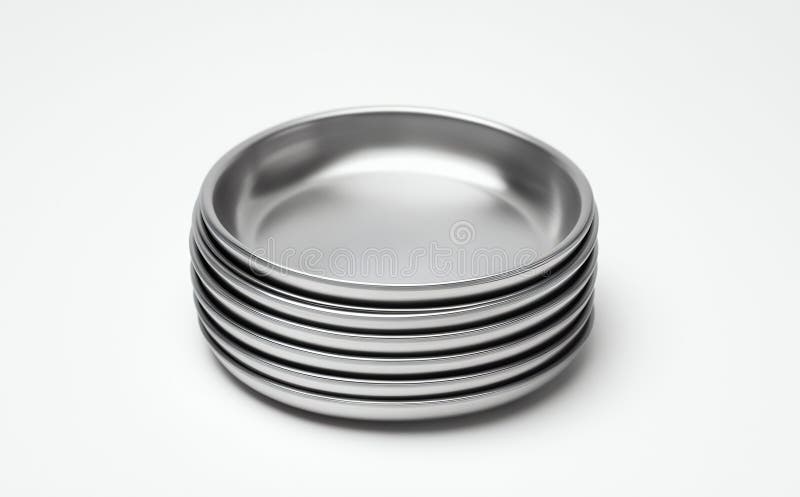 Stack of Shiny Metal Plates on a White Background Stock Image - Image ...