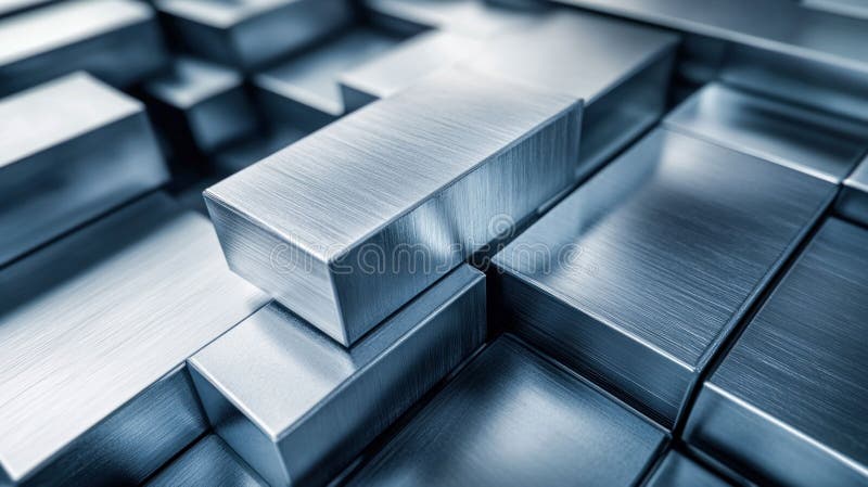 Stack of Shiny Metallic Silver Bars in Industrial Setting Stock ...