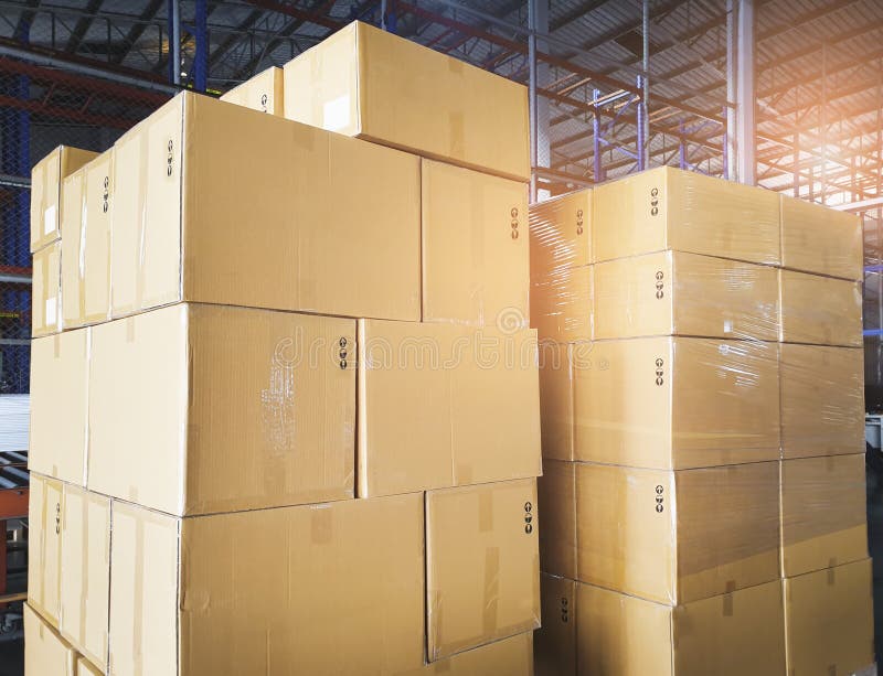 Stack of Shipment Cardboard Boxes at Warehouse Storage. Package Box ...