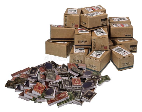 Stack of Shipping Boxes and Pile of Books Stock Photo - Image of ...