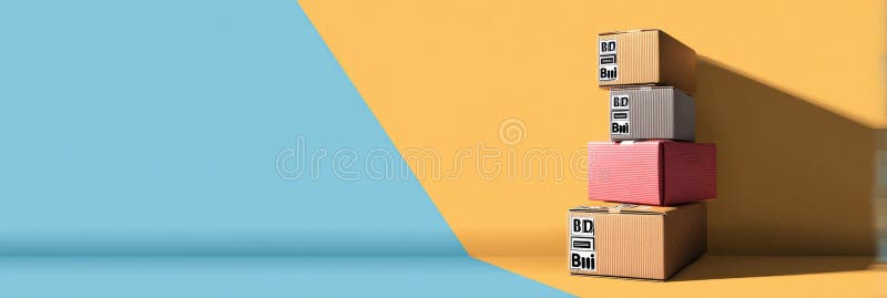 Brightly Colored Shipping Boxes Stacked Against a Vibrant Background in ...
