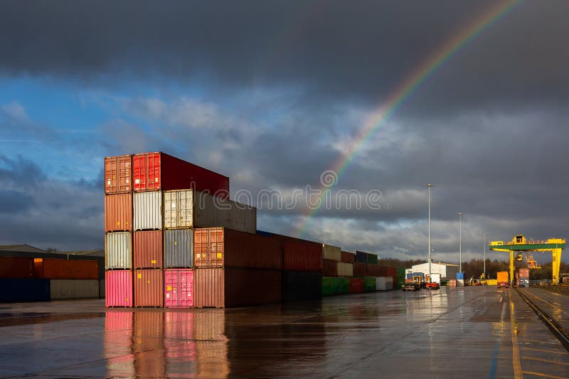 A Stack of Shipping Containers on a Deserted Dock Stock Photo - Image ...