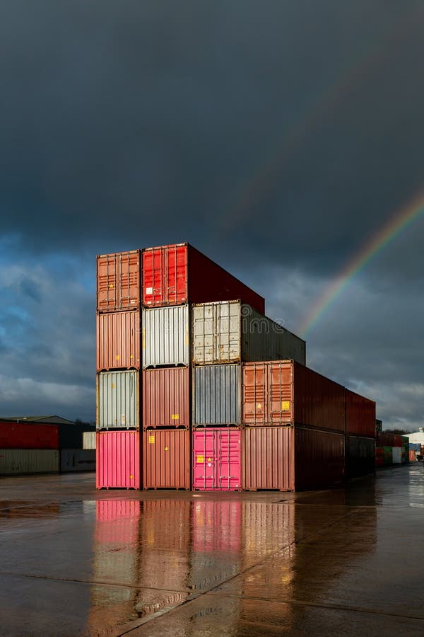 A Stack of Shipping Containers on a Deserted Dock Stock Image - Image ...