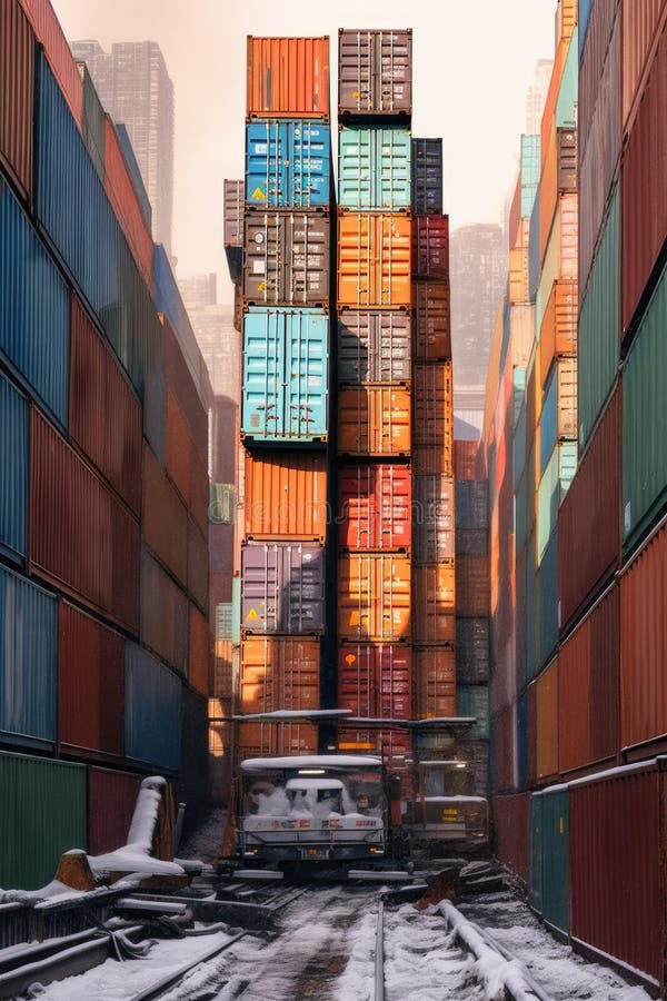 Stack of Shipping Containers in a Freight Yard Stock Illustration ...