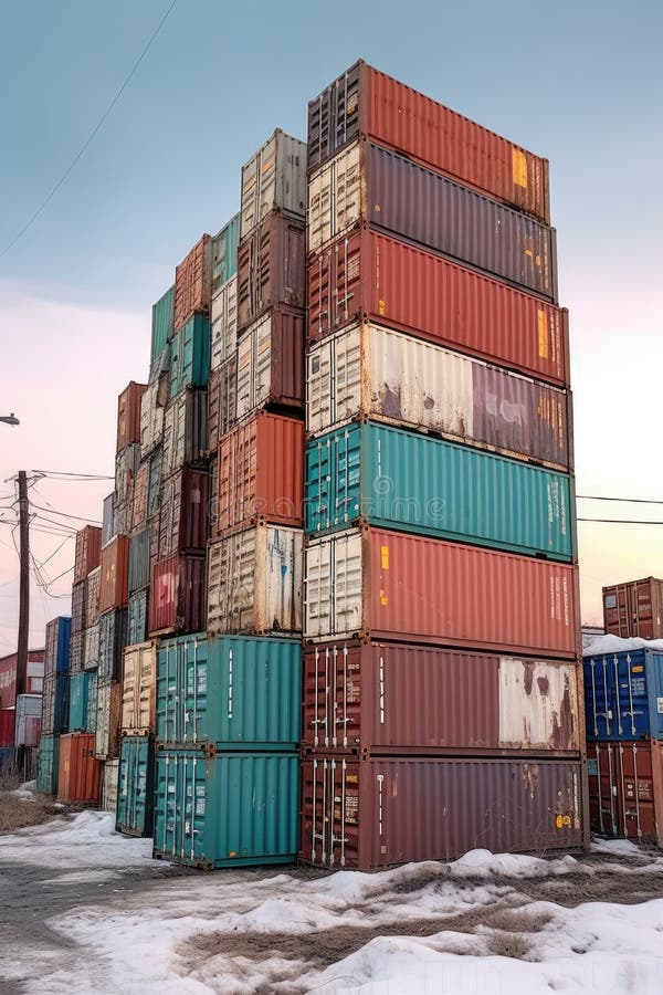 Stack of Shipping Containers in a Freight Yard Stock Illustration ...