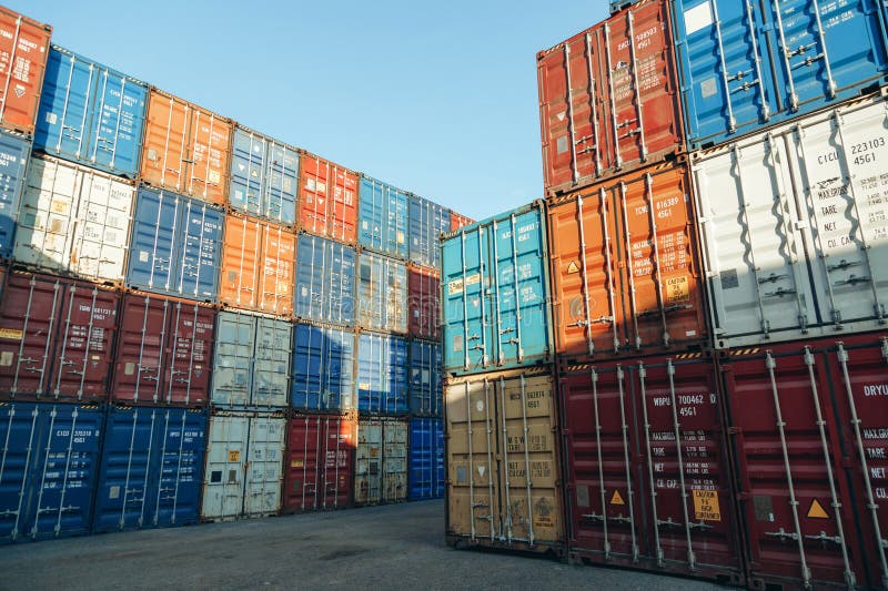 Stack of Shipping Containers in a Harbor Terminal Stock Photo - Image ...