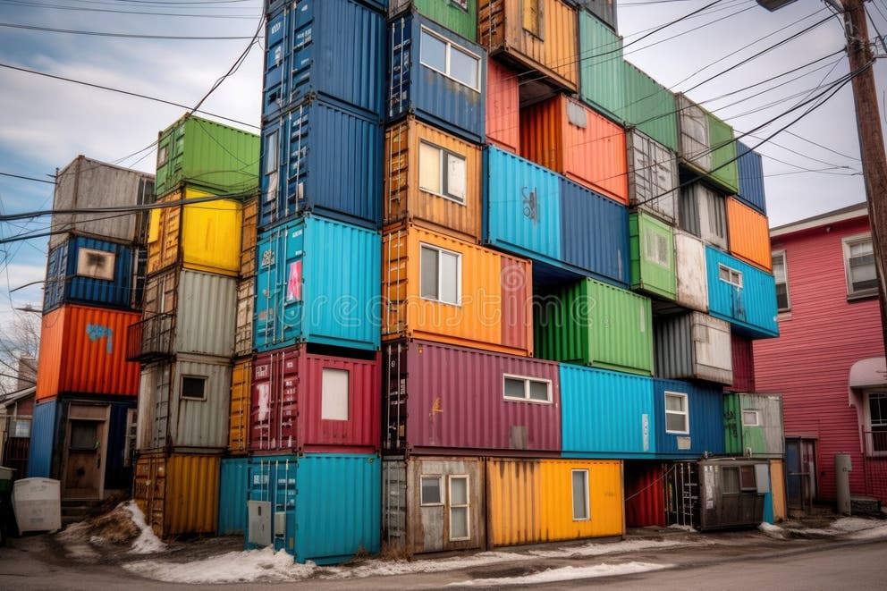 Stack of Shipping Containers in Vibrant Colors Stock Image - Image of ...