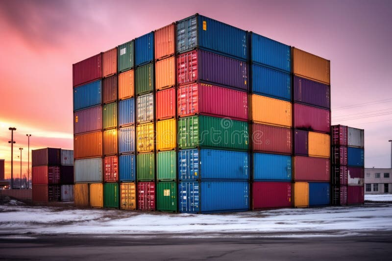 Stack of Shipping Containers at a Warehouse Facility Stock Illustration ...