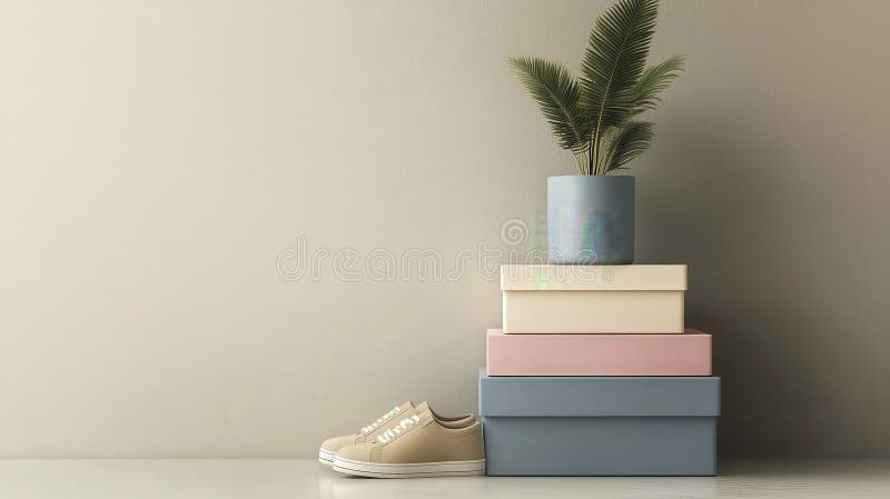 Stack of Shoe Boxes with Neutral Designs Modern Interior Still Life ...