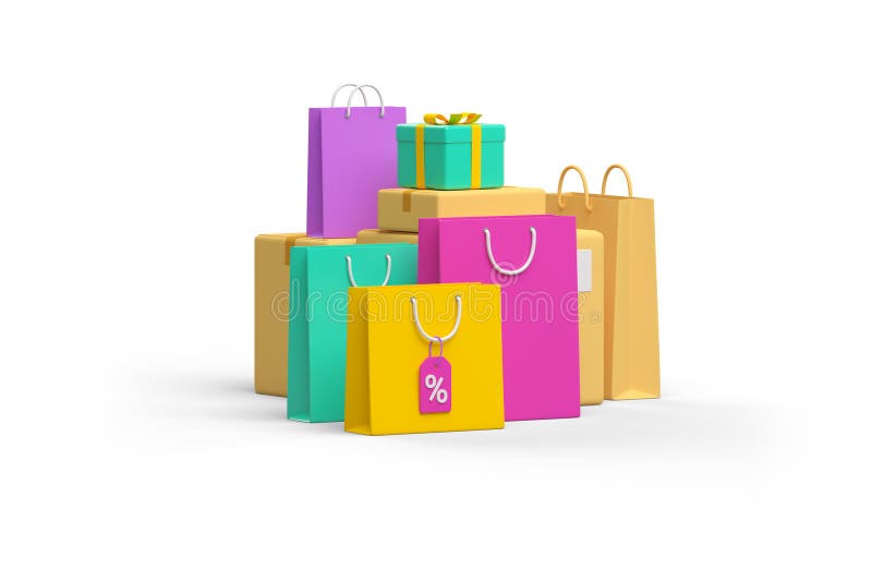 Stack of Shopping Bags, Packages, Boxs, Goods and Gift Isolated on ...