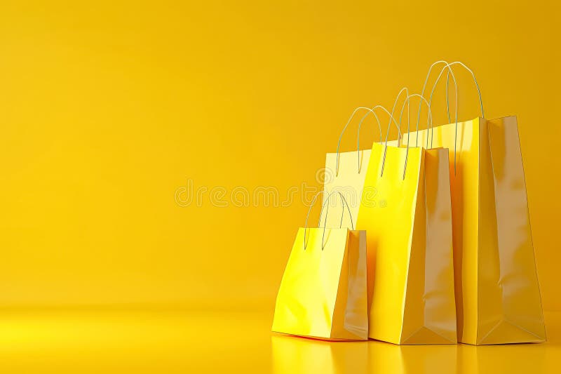 Stack of Shopping Bags on a Yellow Background Stock Photo - Image of ...