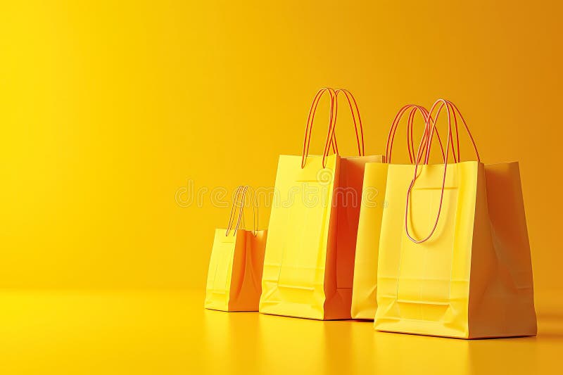 Stack of Shopping Bags on a Yellow Background. Stock Photo - Image of ...