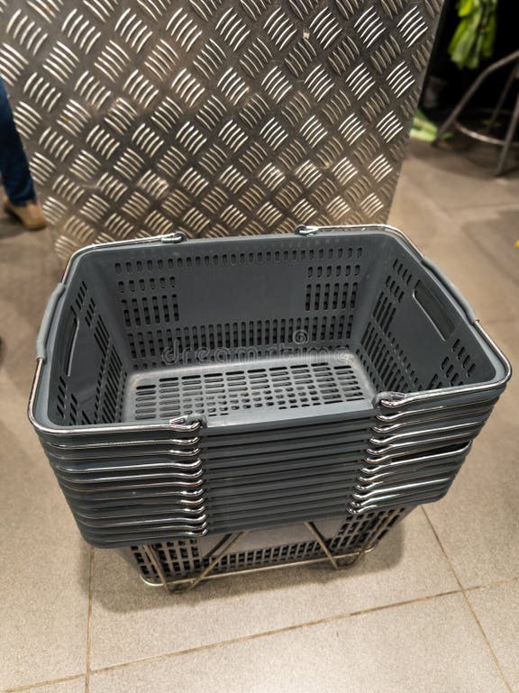 Stack of Shopping Baskets Standing in the Store Stock Image - Image of ...