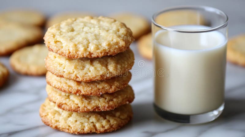 A Stack of Shortbread Cookies with a Glass of Milk Stock Illustration ...
