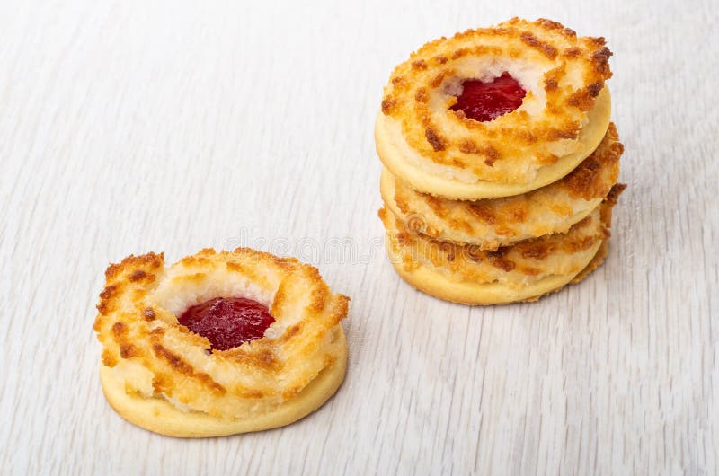 Stack of Shortbread Cookies with Jam on Table Stock Photo - Image of ...
