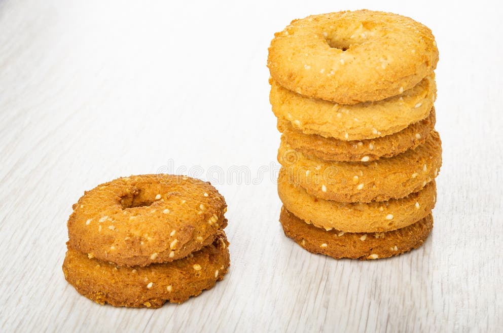 Stack of Shortbread Rings with Sesame on Table Stock Photo - Image of ...