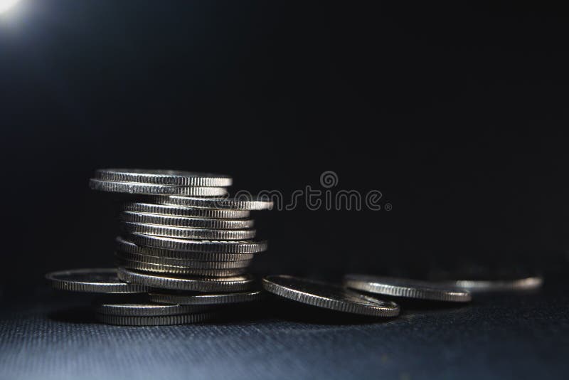 Stack of Silver Coins on Black Stock Photo - Image of saving, finance ...