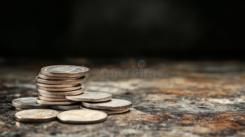 Stack of Silver Coins on Dark Background with Empty Space. Financial ...