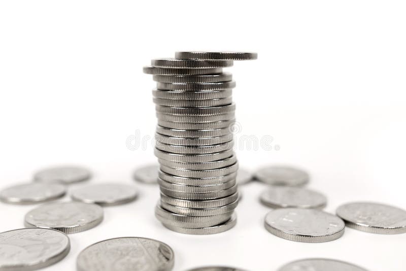 Stack of Silver Coins Isolated Stock Image - Image of finance, white ...