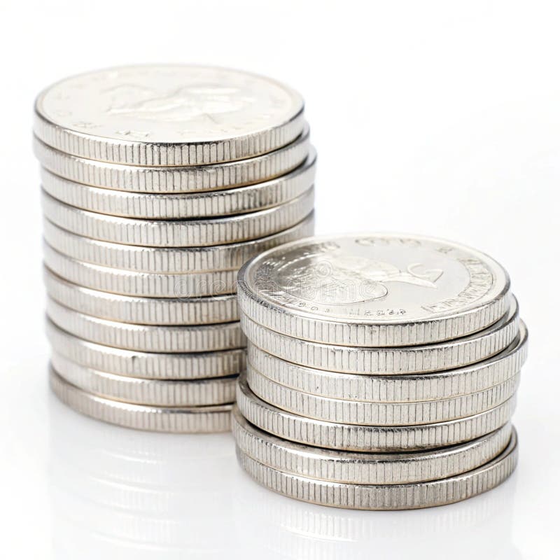 Stack of Silver Coins Isolated on White Background Stock Illustration ...