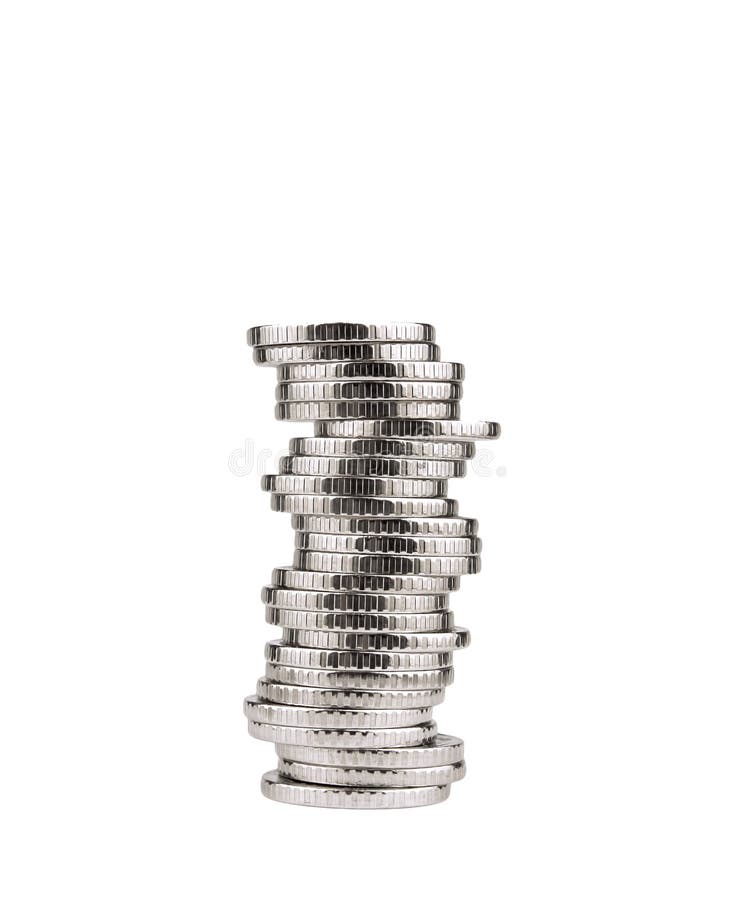 Stack of Silver Coins Isolated on White Background Stock Photo - Image ...