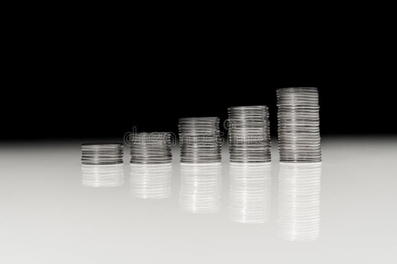 Stack of Silver Coins Macro. Rows of Coins for Finance and Banking ...