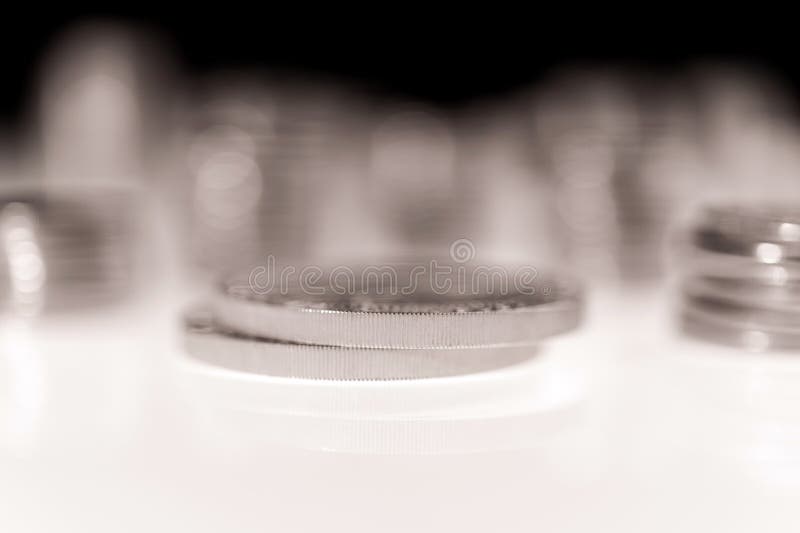 Stack of Silver Coins Macro. Rows of Coins for Finance and Banking ...