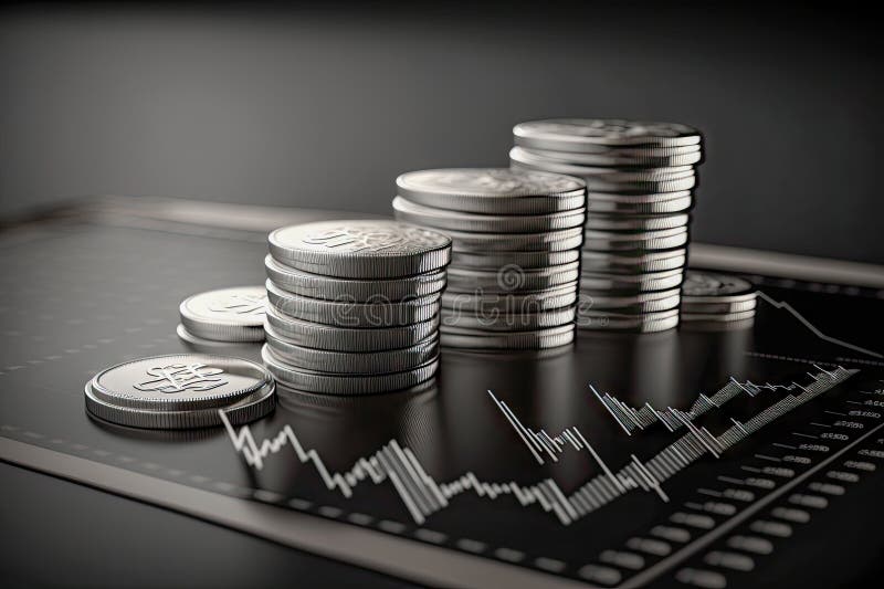 Stack of Silver Coins with Trading Chart Stock Illustration ...