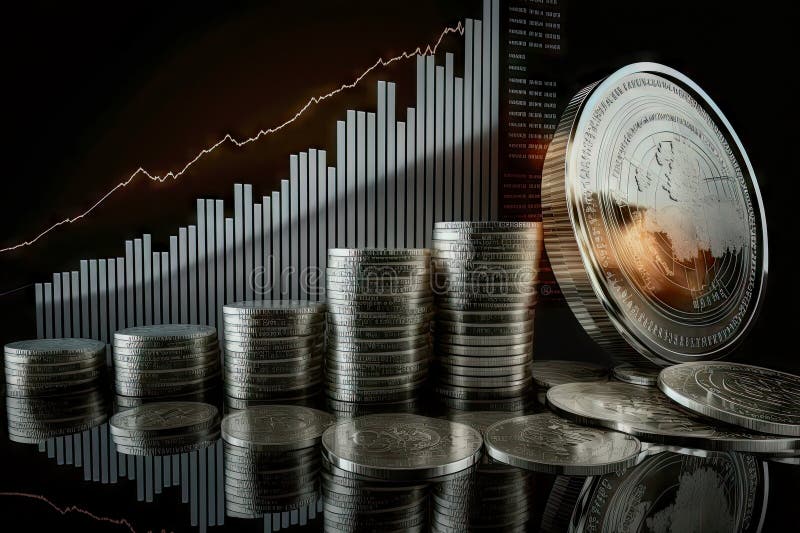 Stack of Silver Coins with Trading Chart Stock Illustration ...