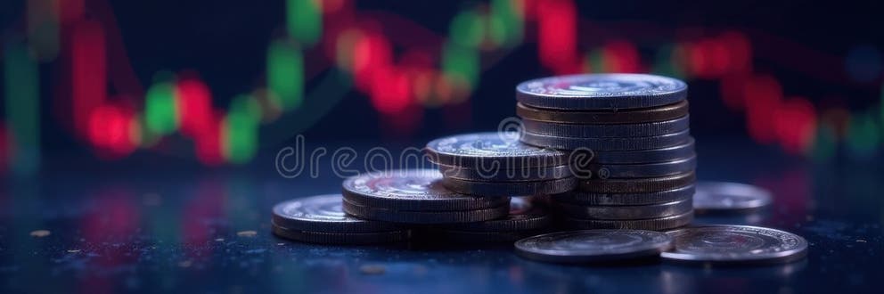 Stack of Silver Coins on Trading Chart Background, Stack, Profit Stock ...