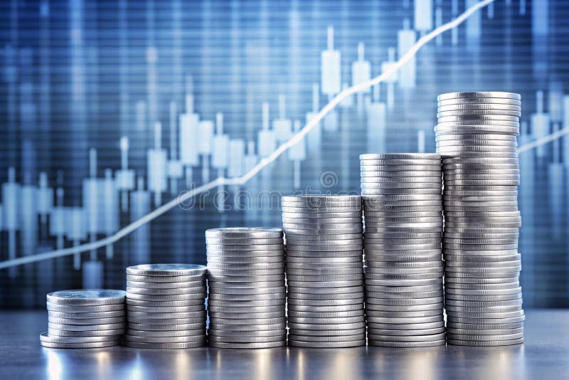Stack of Silver Coins with Trading Chart Stock Illustration ...