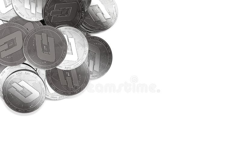 Stack of Silver Dash Coins in Top-left Corner Isolated on White and ...