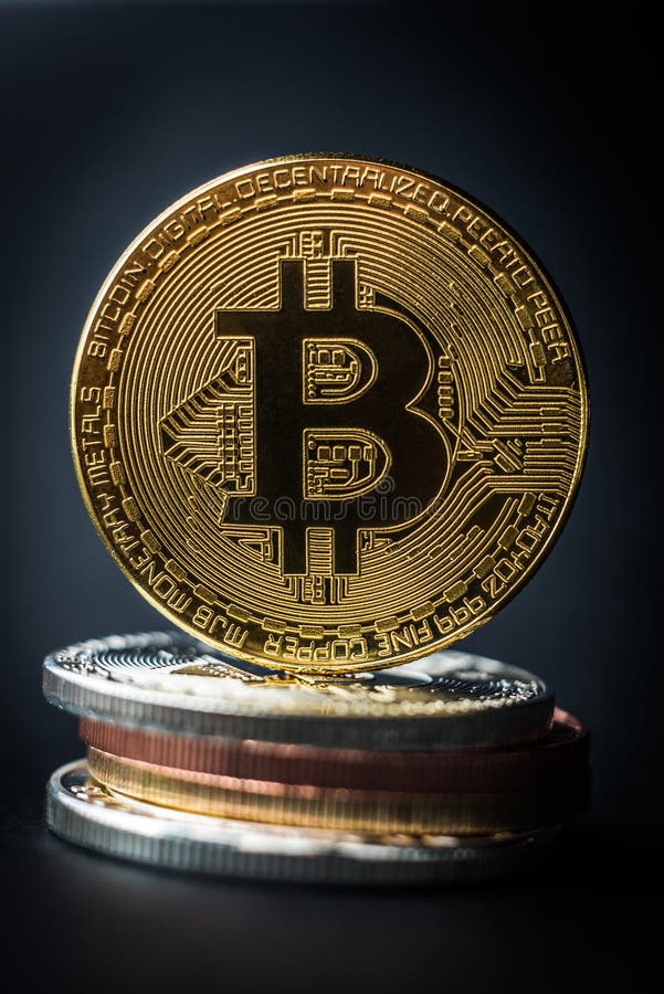 Stack of Bitcoins with Golden Coin on the Top Stock Image - Image of ...