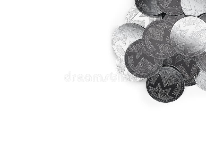 Stack of Silver Monero Coins in Top-right Corner Isolated on White and ...