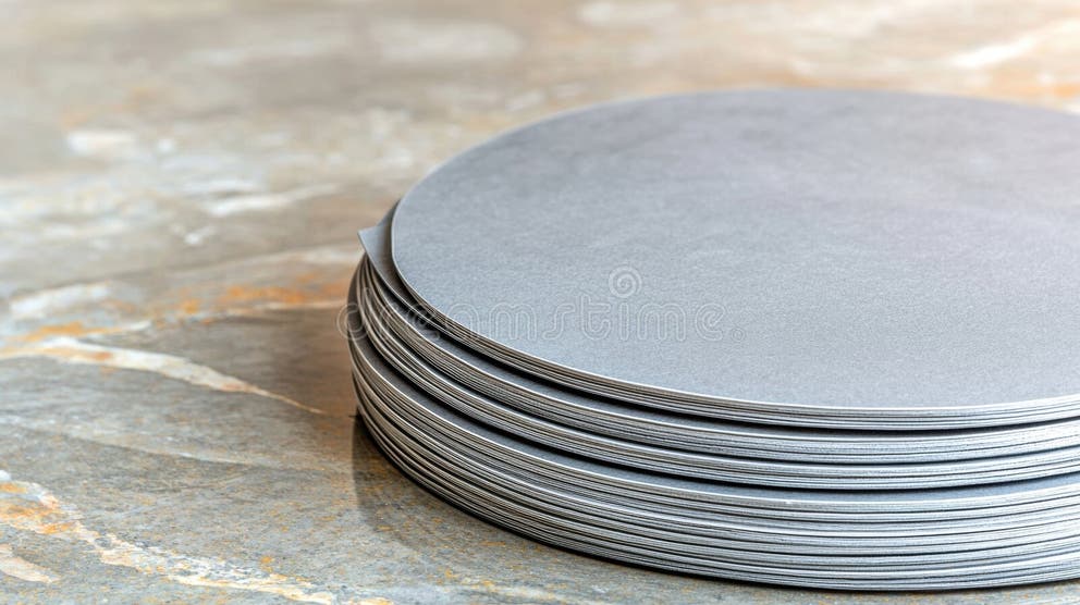 A Stack of Silver Plates on a Stone Surface. Stock Image - Image of ...