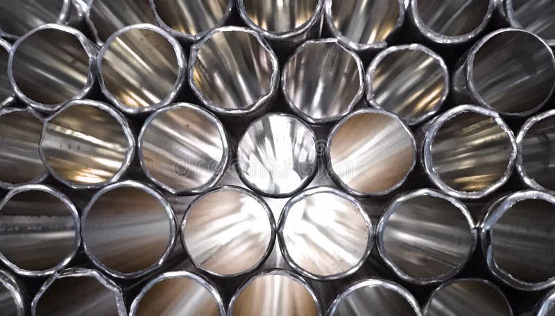 Stack of Silver Steel Pipes Stock Photo - Image of background, profile ...