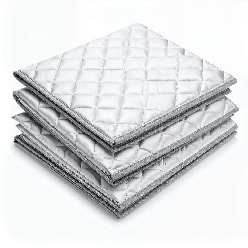 Stack of Silvery Quilted Square Pads, Arranged Symmetrically on White ...