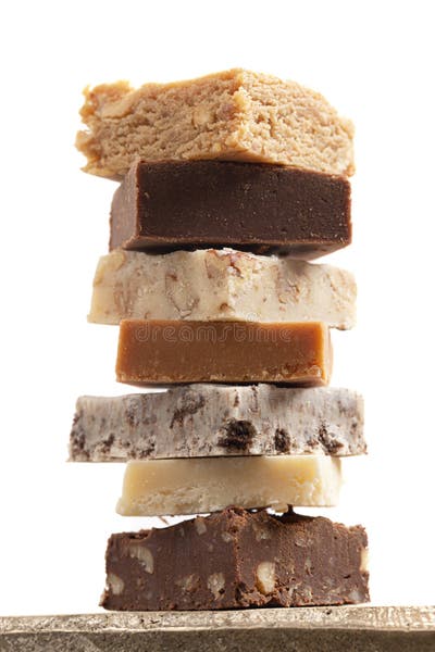 Stack of Six Different Types of Fudge on a White Background Stock Image ...