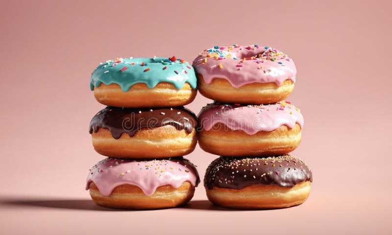 Stack of Six Donuts with Chocolate on a Pastel Pink Background Stock ...