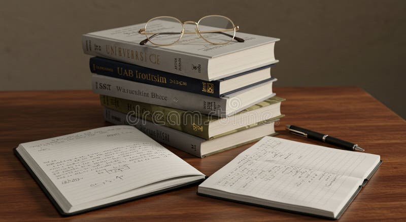 Stack of Six Hardcover Books with Generic, Unreadable Titles on a ...