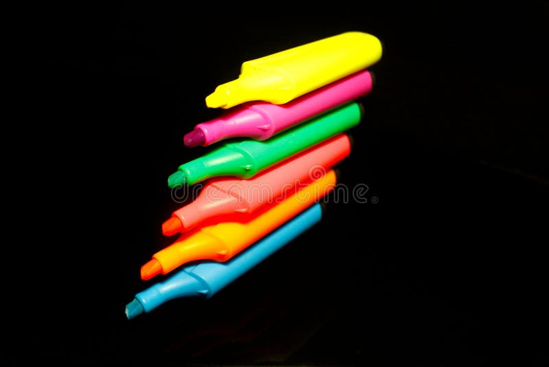 A Stack of Six Marker Pen Isolated on Black Stock Image - Image of ...