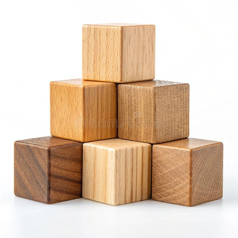 Stack of Six Natural Wood Cubes with Different Grain Patterns Wooden Blocks Stacking Stock ...