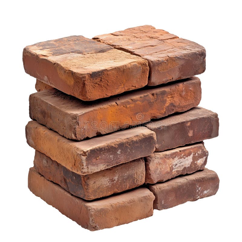 Stack of Six Old Clay Bricks Isolated on a White Background. Suitable ...