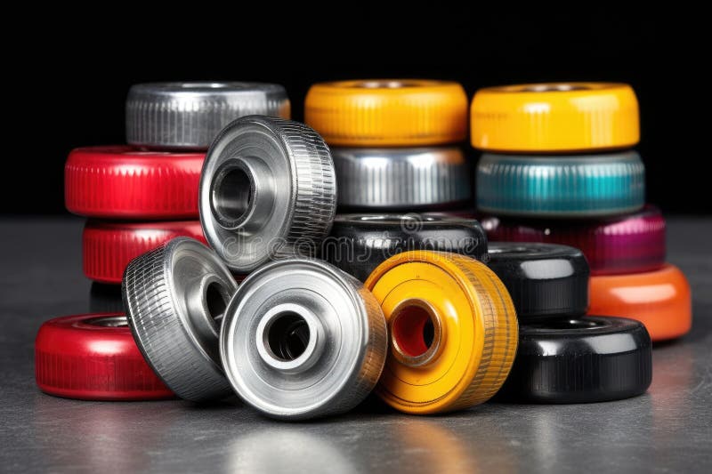 Stack of Skateboard Wheels on Grey Surface Stock Photo - Image of wheel ...