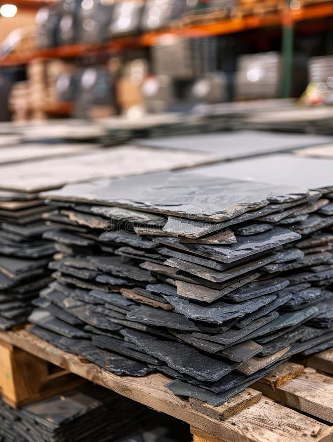 Stack of Slate Tiles in a Warehouse on a Wooden Pallet. Stock Image ...
