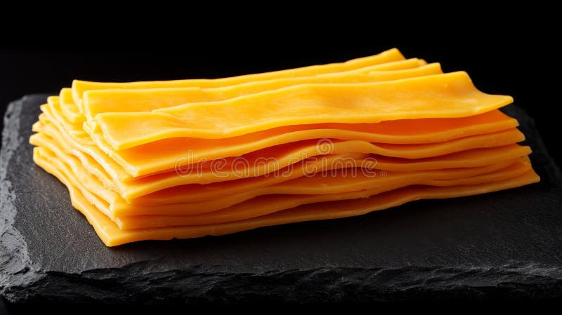A Stack of Sliced Cheddar Cheese on a Black Slate Serving Board Stock ...