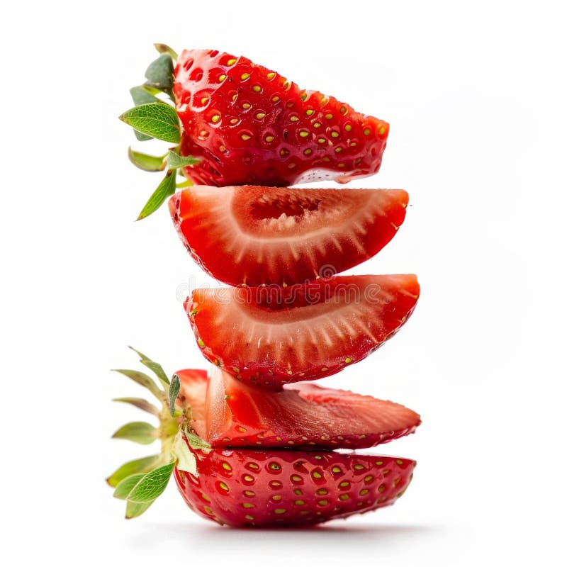 Stack of Sliced Strawberries on White Background. Generative Ai Stock ...