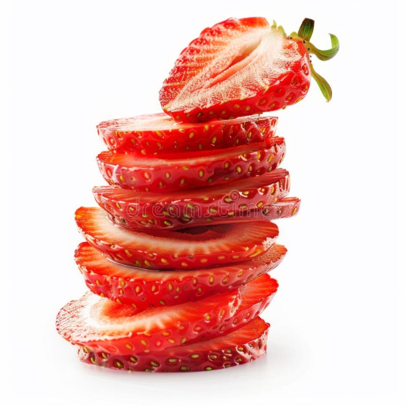 Stack of Sliced Strawberries on White Background. Generative Ai Stock ...