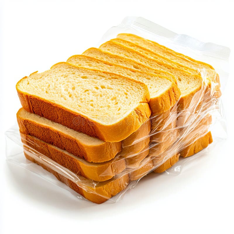 A Stack of Slices of Bread Wrapped in Plastic on a White Background ...