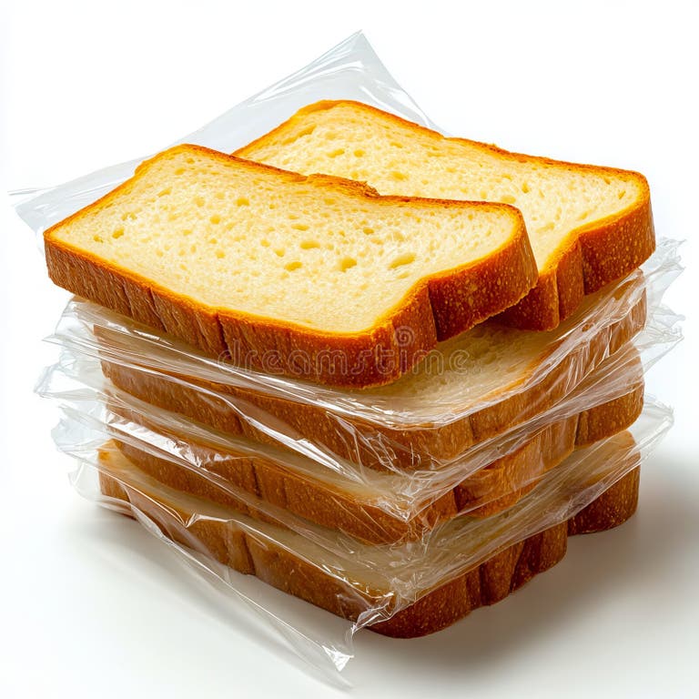 A Stack of Slices of Bread Wrapped in Plastic Wrap Stock Image - Image ...